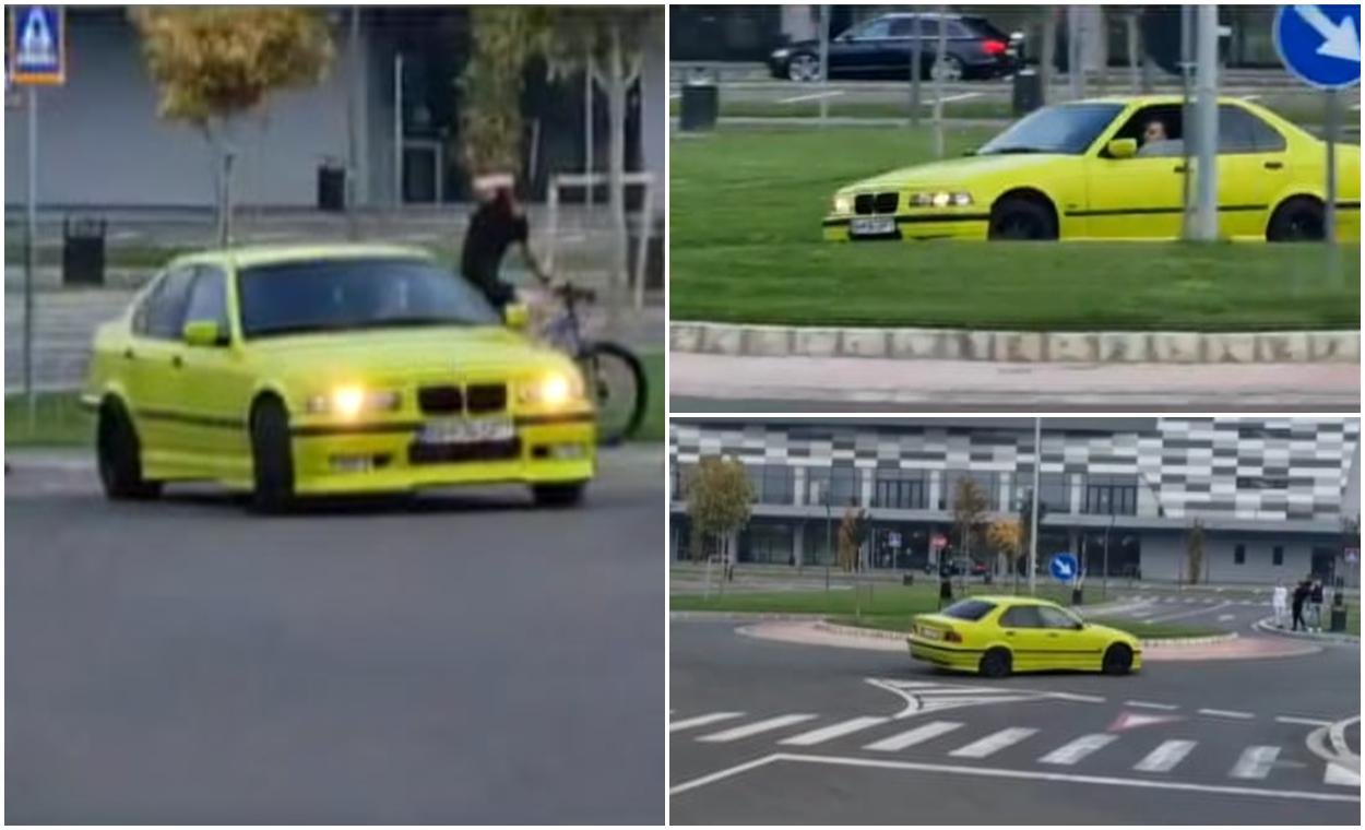 Șofer teribilist și inconștient, drifturi cu BMW-ul într-un sens ...