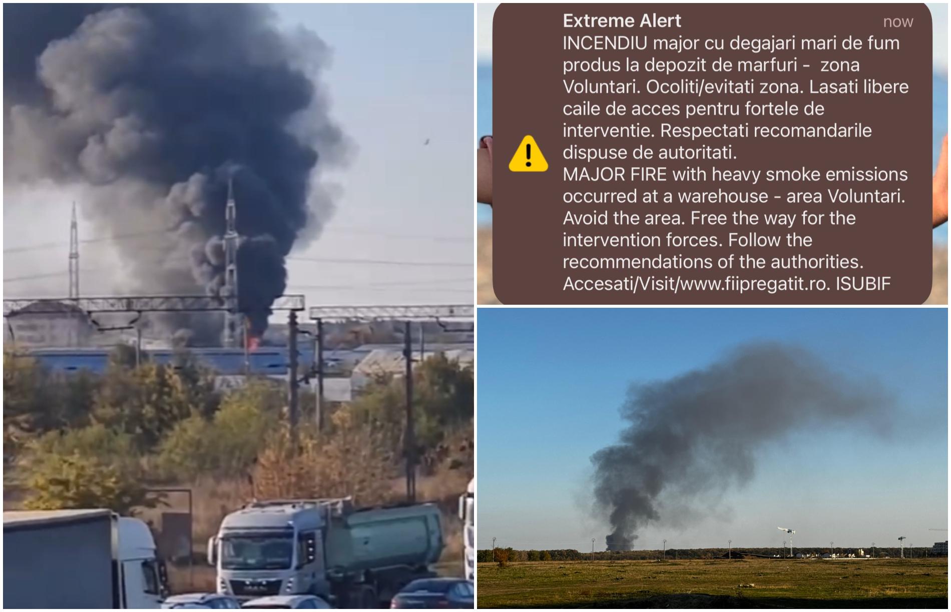 Incendiu cu degajări mari de fum la un depozit din Voluntari. A fost ...